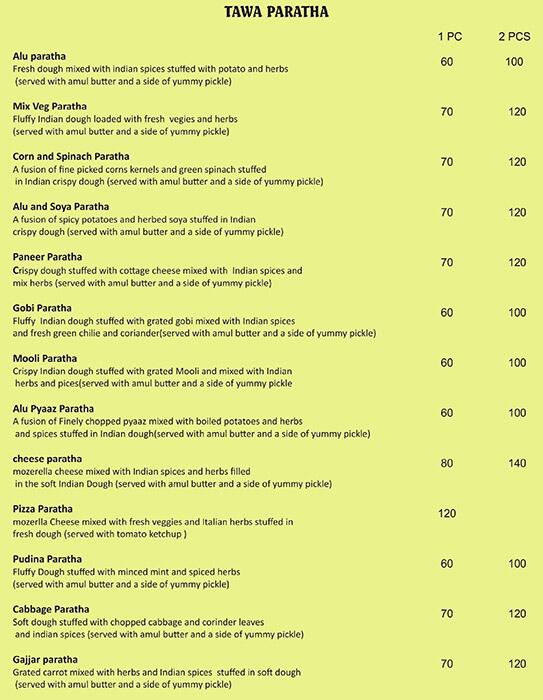 Menu of Wat A Paratha, DLF Phase 4, Gurgaon