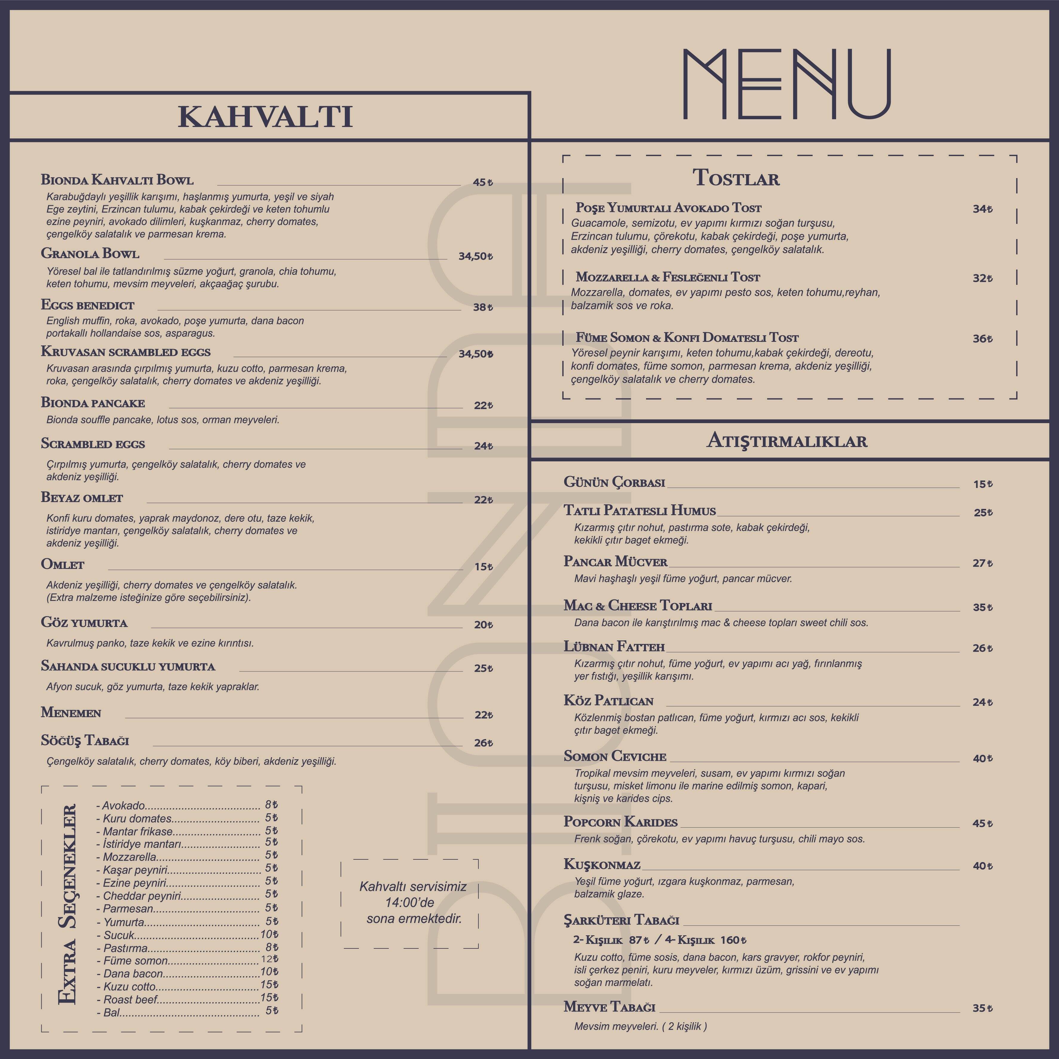 Menu at Witch nisantasi, Istanbul
