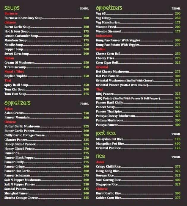 Menu of Bamboo Shoot, Mulund West, Mumbai