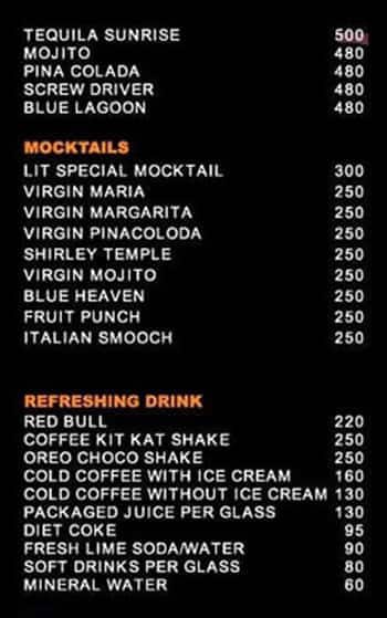 Menu at LIT Ultra Bar Club & Lounge, Noida, B-1/9