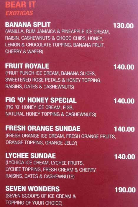 Menu at Polar Bear- The ice cream sundae zone, Mysuru, # 5179
