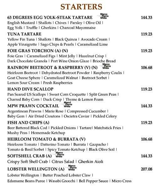 Marco Pierre White Steakhouse & Grill - Fairmont Bab Al Bahr Menu - Zomato