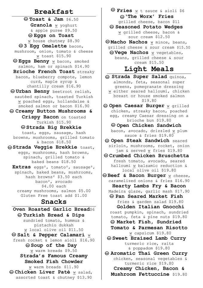 Menu at Strada cafe, Masterton