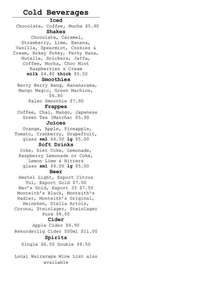 Menu at Strada cafe, Masterton