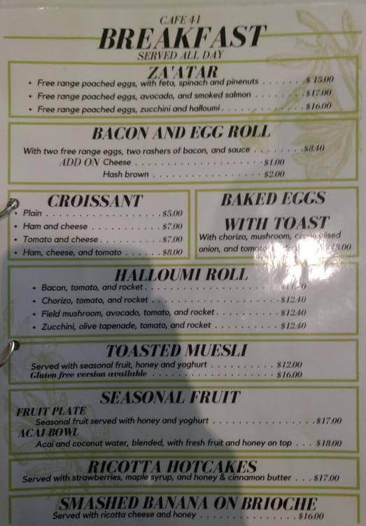 Menu at Cafe 41 on Penshurst, Penshurst