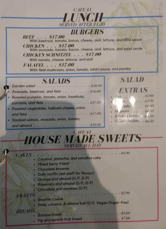 Menu at Cafe 41 on Penshurst, Penshurst