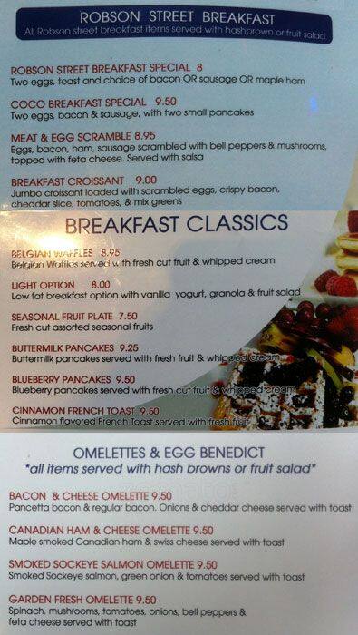 Coco Rico Cafe Menu, Menu for Coco Rico Cafe, West End, Vancouver ...