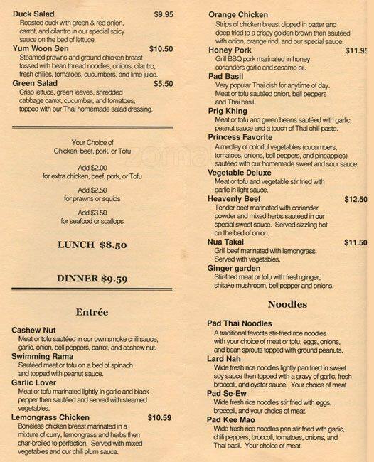 Menu at Hanuman Thai Cafe, Kirkland