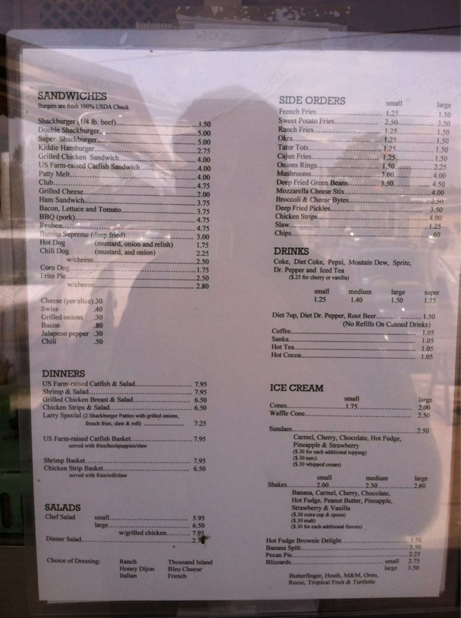Menu at The Shack fast food, Jessieville