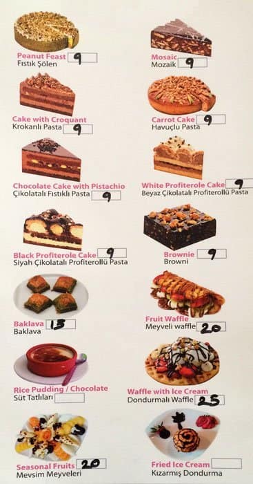 Menu at Viva Cafe, Istanbul, Orhaniye Cd. No:18