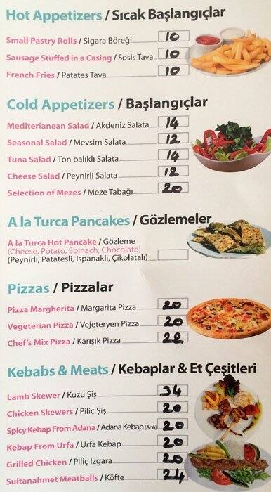 Menu at Viva Cafe, Istanbul, Orhaniye Cd. No:18