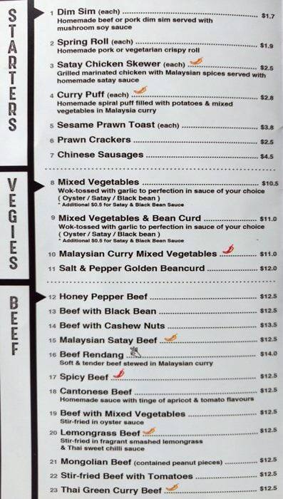 Menu at Asian Harbour fast food, Patterson Lakes, Thompson Rd