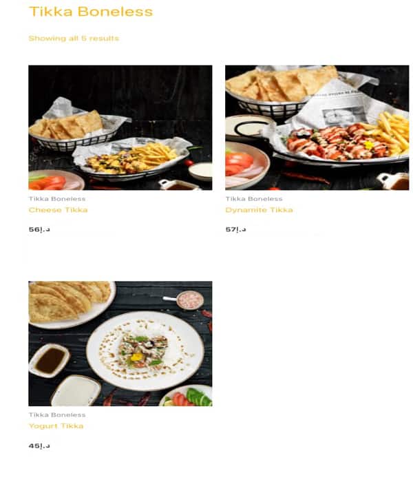 Menu at Zero Chicken Tikka restaurant, Sharjah