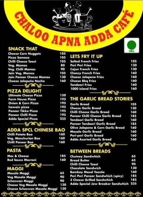 Menu of Chaloo Apna Adda, Bhayandar, Mumbai