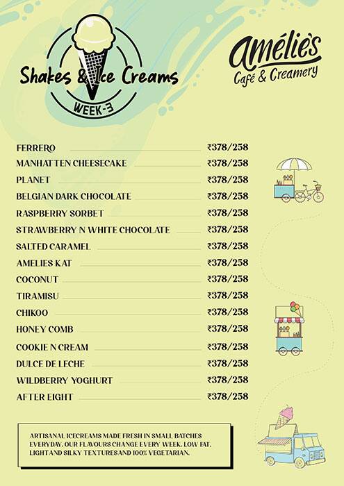 Menu at Amélie's Cafe & Creamery Adyar, Chennai