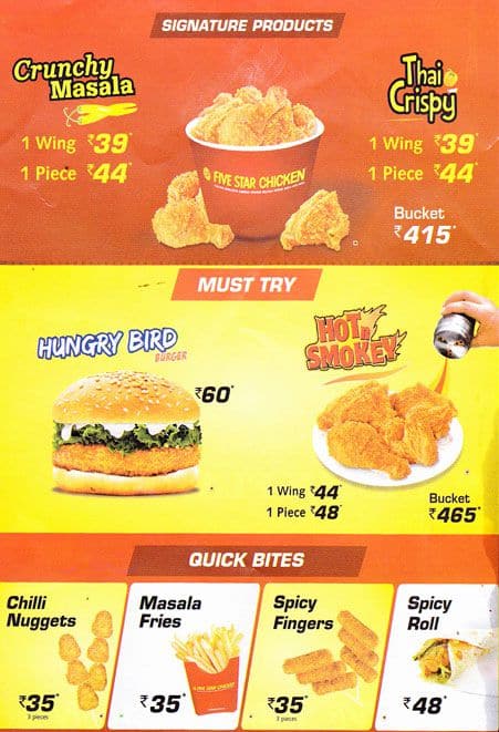 Five Star Chicken Menu, Menu for Five Star Chicken, Whitefield ...