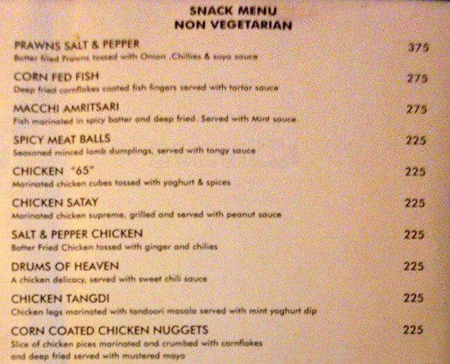 Menu at The Pavilion, Bengaluru, Quality Inn Shravanthi