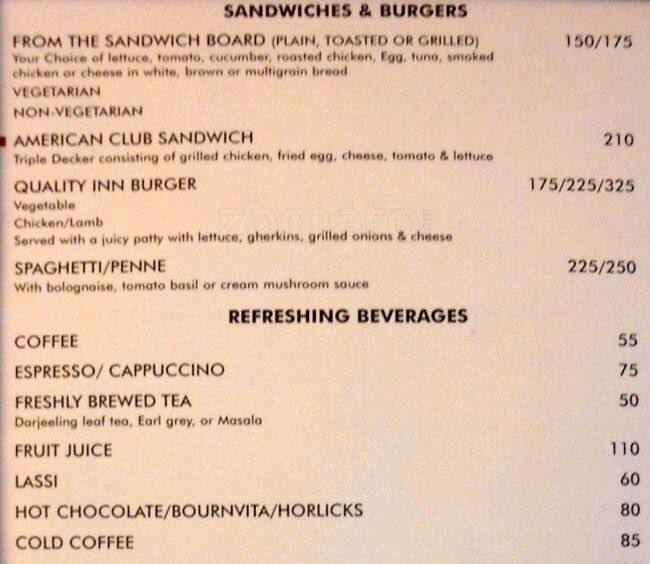 Menu at The Pavilion, Bengaluru, Quality Inn Shravanthi