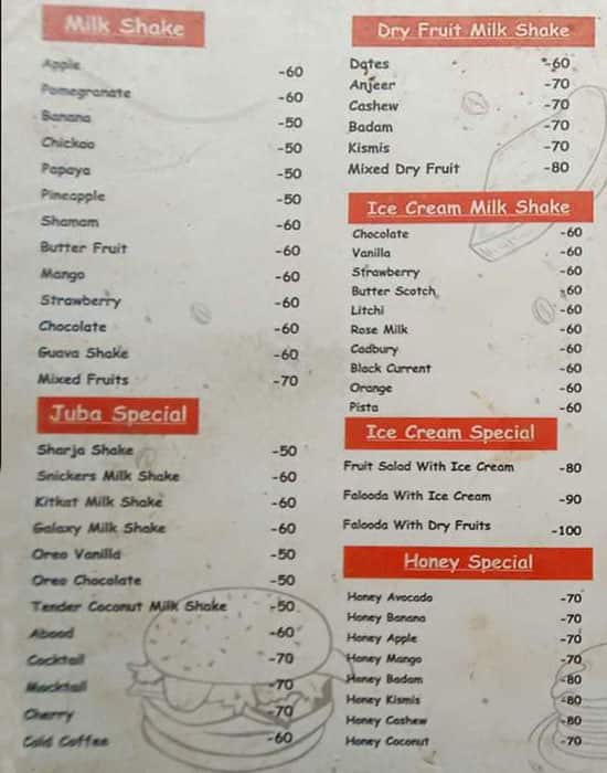 Menu at Juba Cafe, Bengaluru, Service Rd