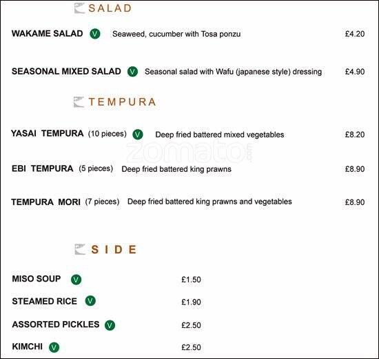 Menu at Kappa restaurant, London