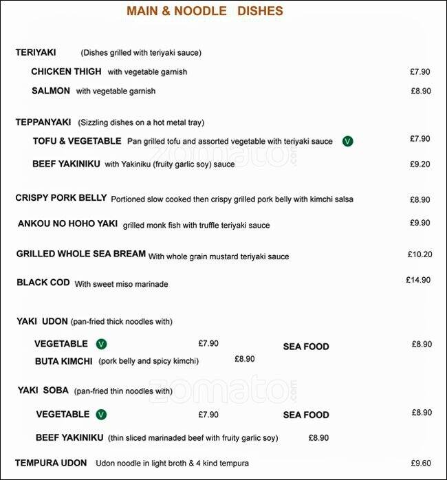 Menu at Kappa restaurant, London