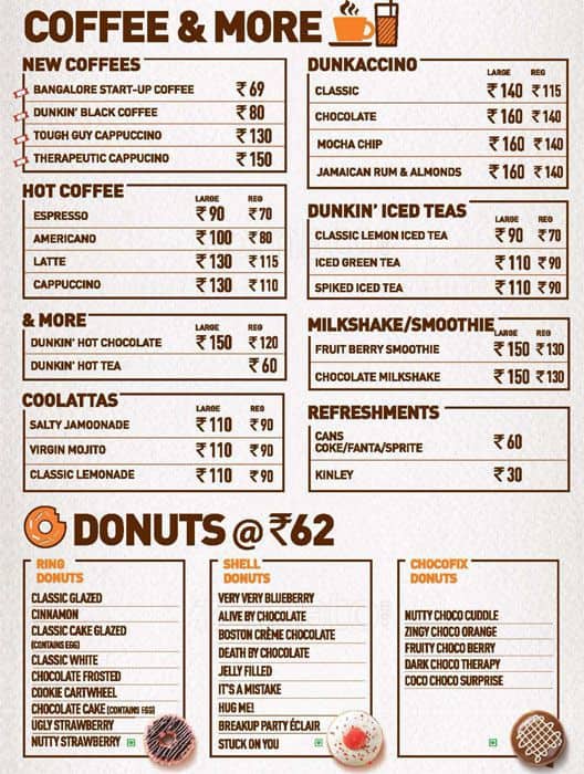 Menu at Dunkin Donuts, Chandigarh, PR42+6FF