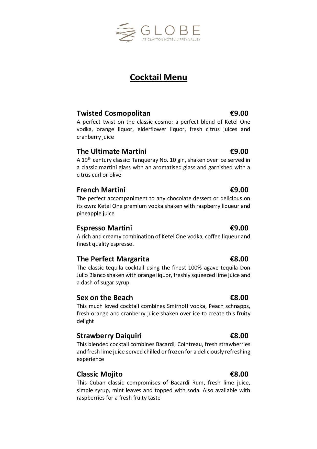 Menu at Clayton Hotel Liffey Valley pub & bar, Clondalkin