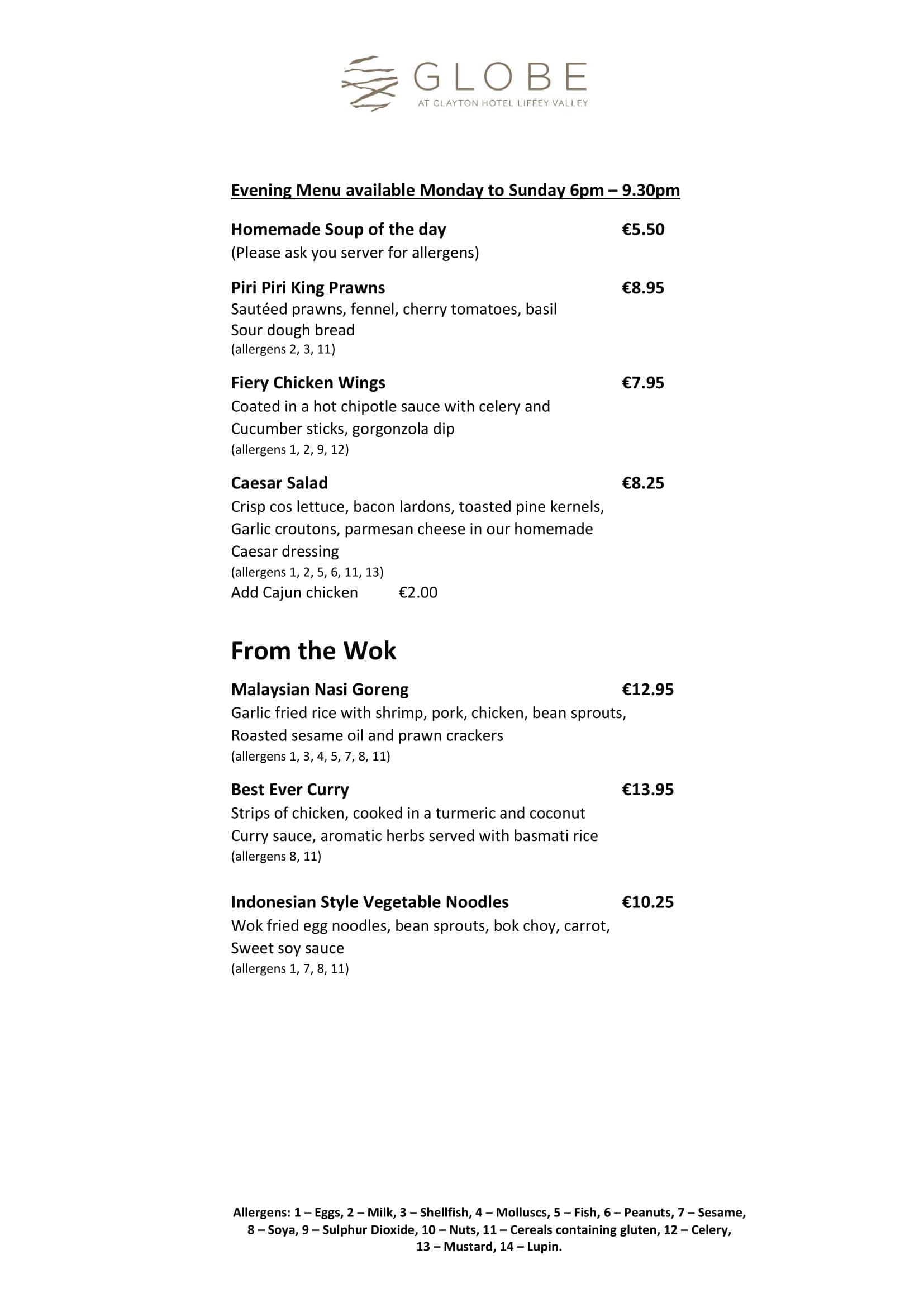 Menu at Clayton Hotel Liffey Valley pub & bar, Clondalkin