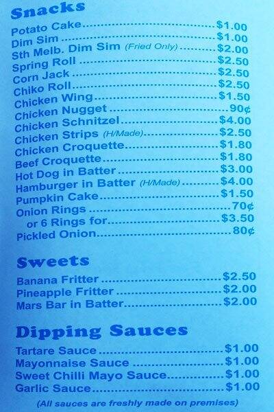 Menu at Cleo's Quality Fish & Chips fast food, Knoxfield