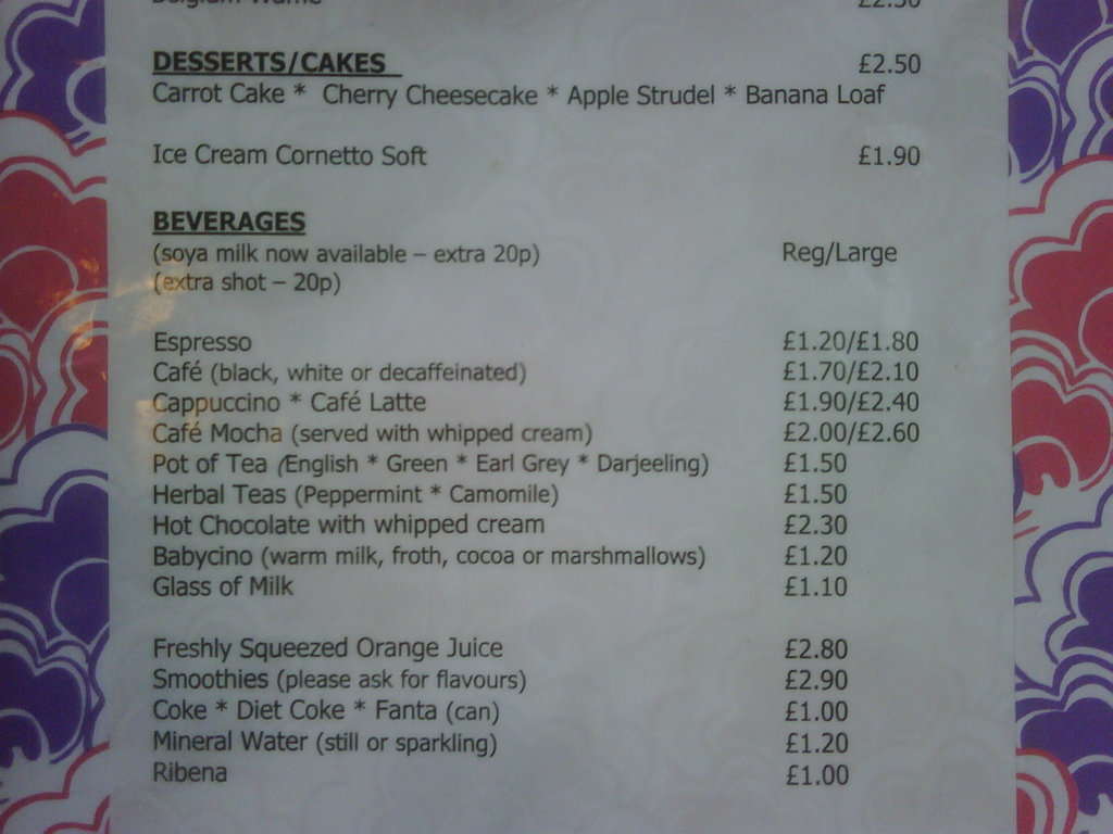 Menu at Sun Cafe, Sunninghill