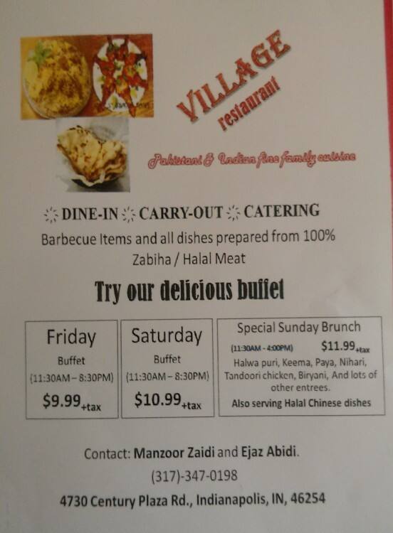 Menu at Village Grill and Chill restaurant, Indianapolis, Century Plaza Rd
