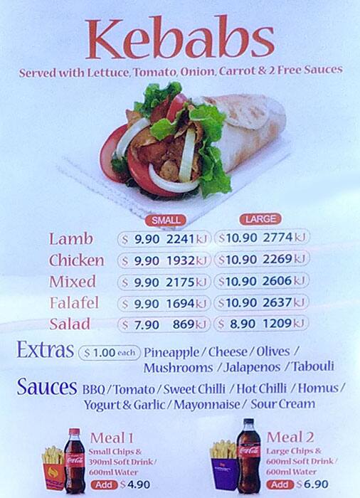 Menu at Origin Kebabs restaurant, Griffin