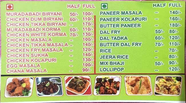Menu of Moradabad And Hyderabadi Famous Chicken Biryani, Mira Road, Mumbai