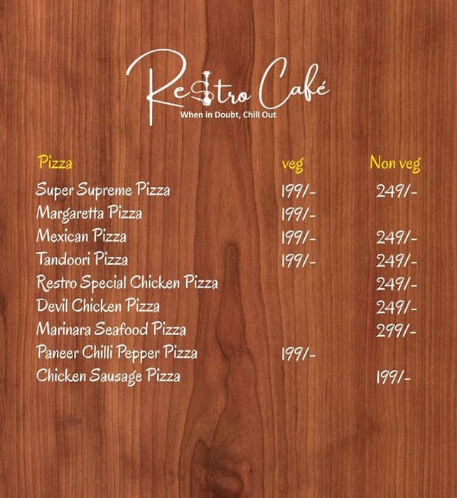 Menu of Restro Cafe, Jayanagar, Bangalore
