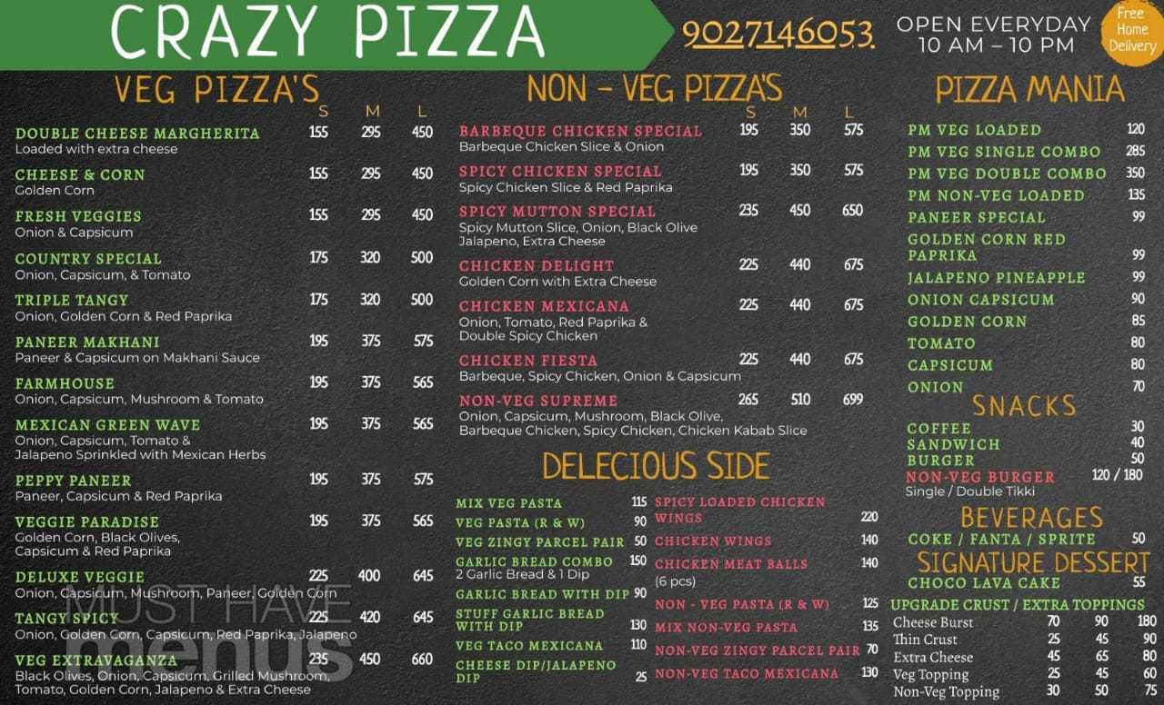 Menu at Crazy Pizza, Selakui, 9V27+GFF