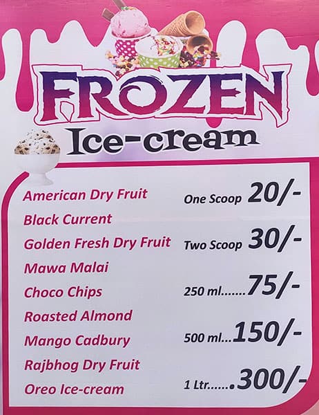 Menu of Frozen Ice Cream, Kurla, Mumbai
