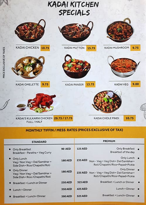 Menu of Kadai Kitchen, Mussafah Sanaiya, Abu Dhabi