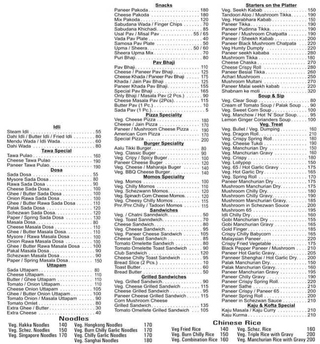Menu of Shree Samarth Hotel, Kalyan, Thane