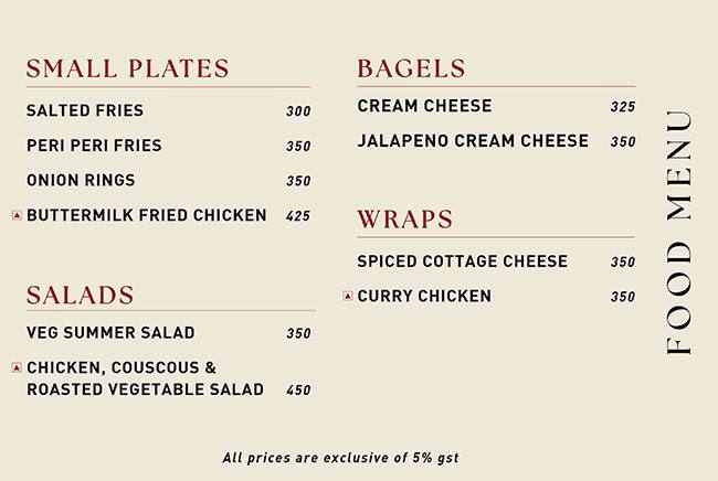 Menu of Concu, Shamshabad, Hyderabad