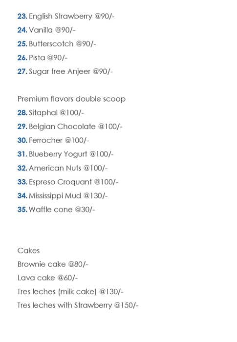 Menu of Meridian Ice Cream, Pimpri, Pune
