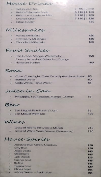 Menu at Relish, Hello Happiness! restaurant, Quezon City