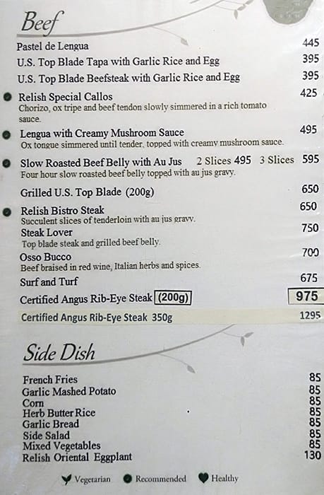Menu at Relish, Hello Happiness! restaurant, Quezon City