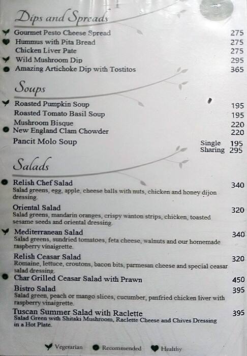 Menu at Relish, Hello Happiness! restaurant, Quezon City