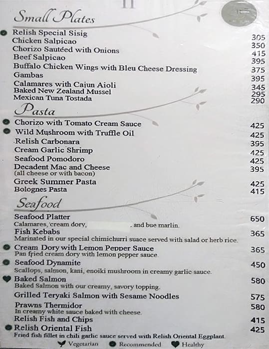 Menu at Relish, Hello Happiness! restaurant, Quezon City