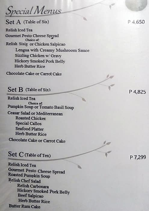 Menu at Relish, Hello Happiness! restaurant, Quezon City