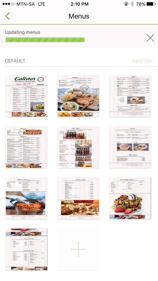 Menu au Calisto's Bedfordview restaurant, Boksburg, Bradford Rd