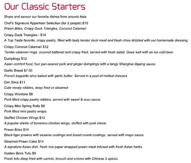 Menu at Top Taste Restaurant, Porirua