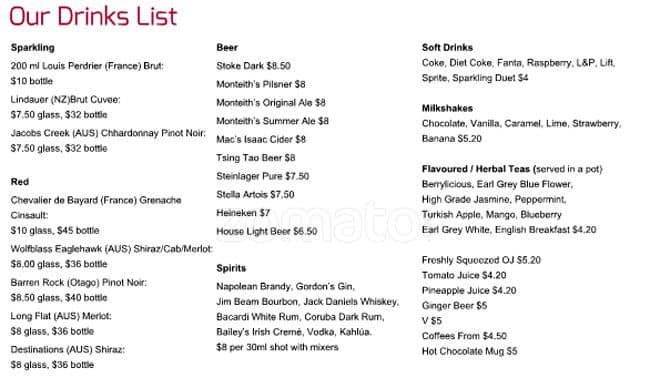 Menu at Top Taste Restaurant, Porirua