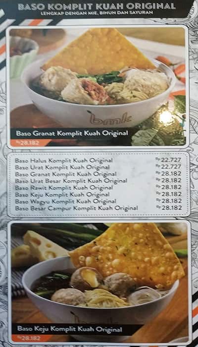Menu at Baso Malang Karapitan restaurant, Bekasi Regency, Jl. KH. Noer ...