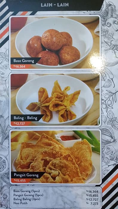 Menu at Baso Malang Karapitan restaurant, Jakarta, Blok M Square Lt. 5
